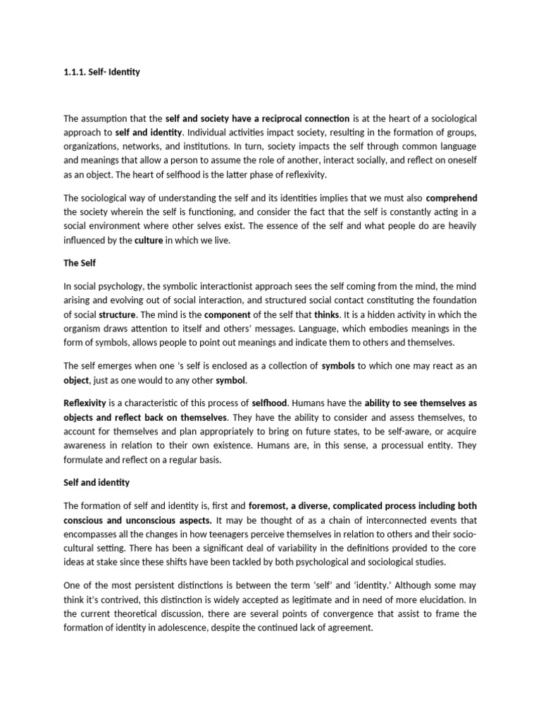 1.1.1 SELF-Identity - Docx Main | PDF | Self Concept | Identity (Social ...