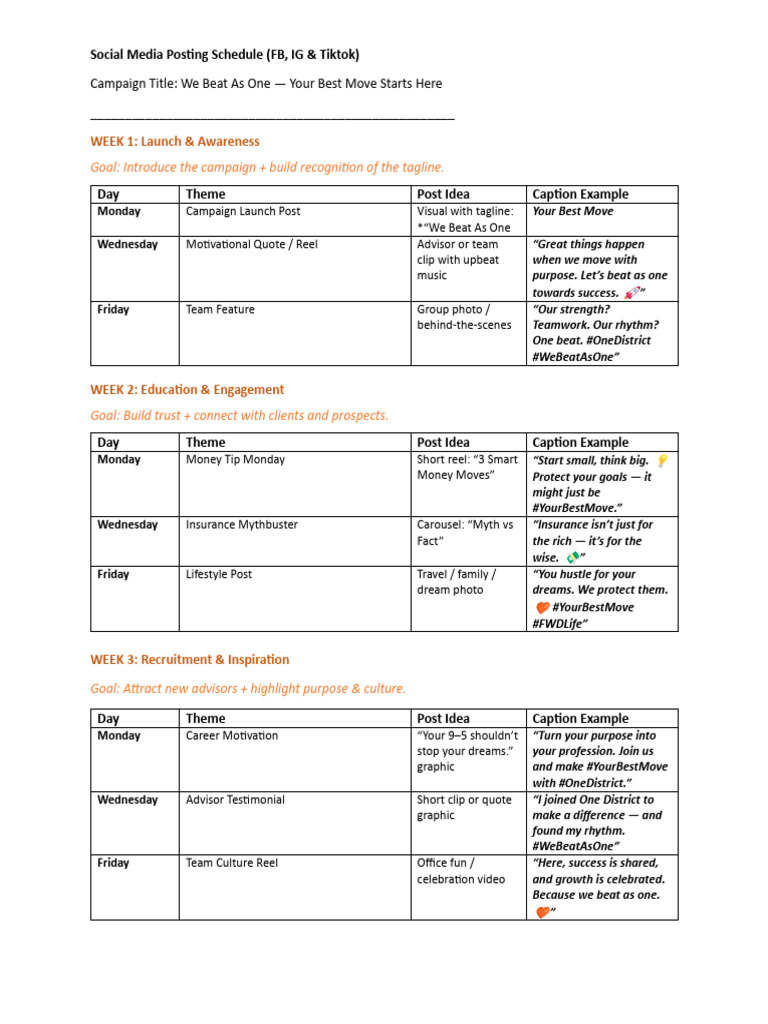 Social Media Posting Schedule_Sample | PDF