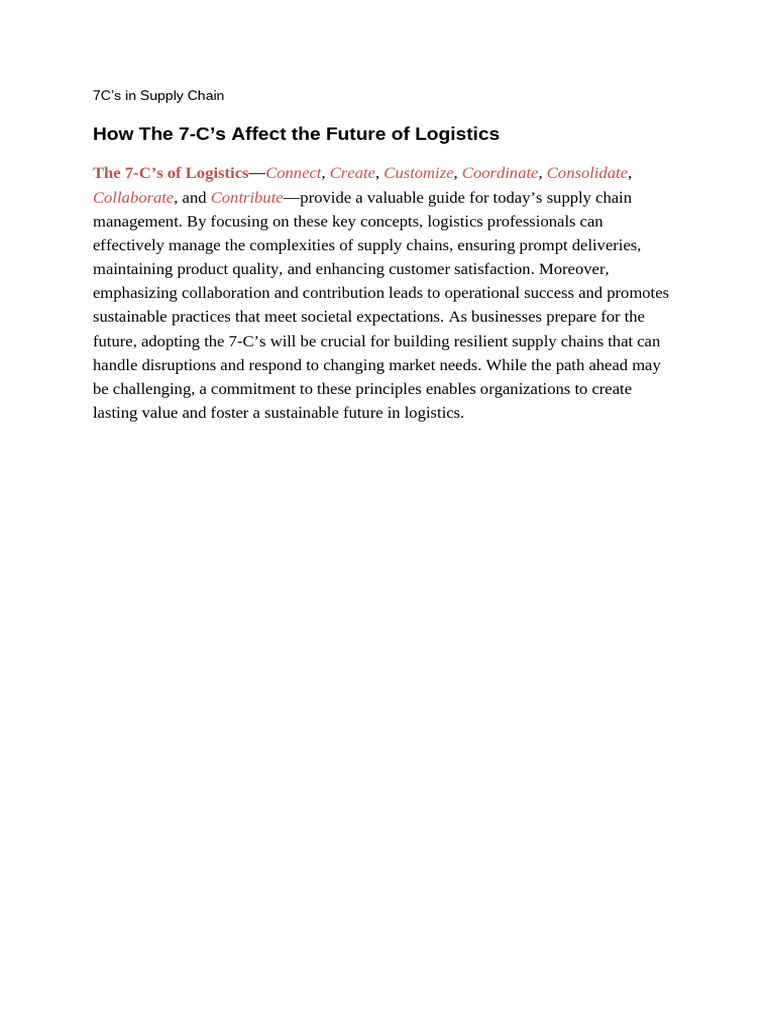 7C’s in Supply Chain | PDF