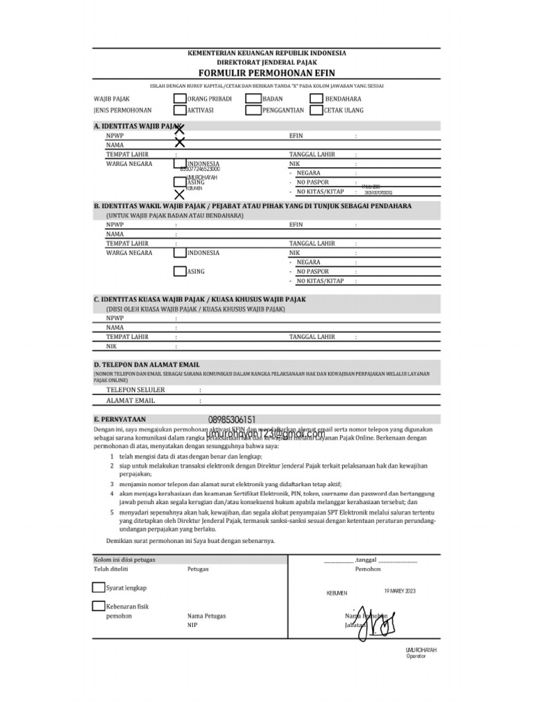 Formulir Permohonan EFIN | PDF