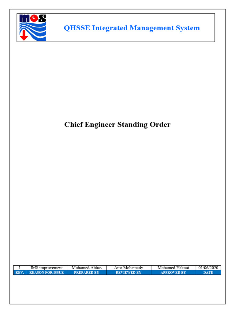 TCH-WI-001 Chief Standing Order | PDF