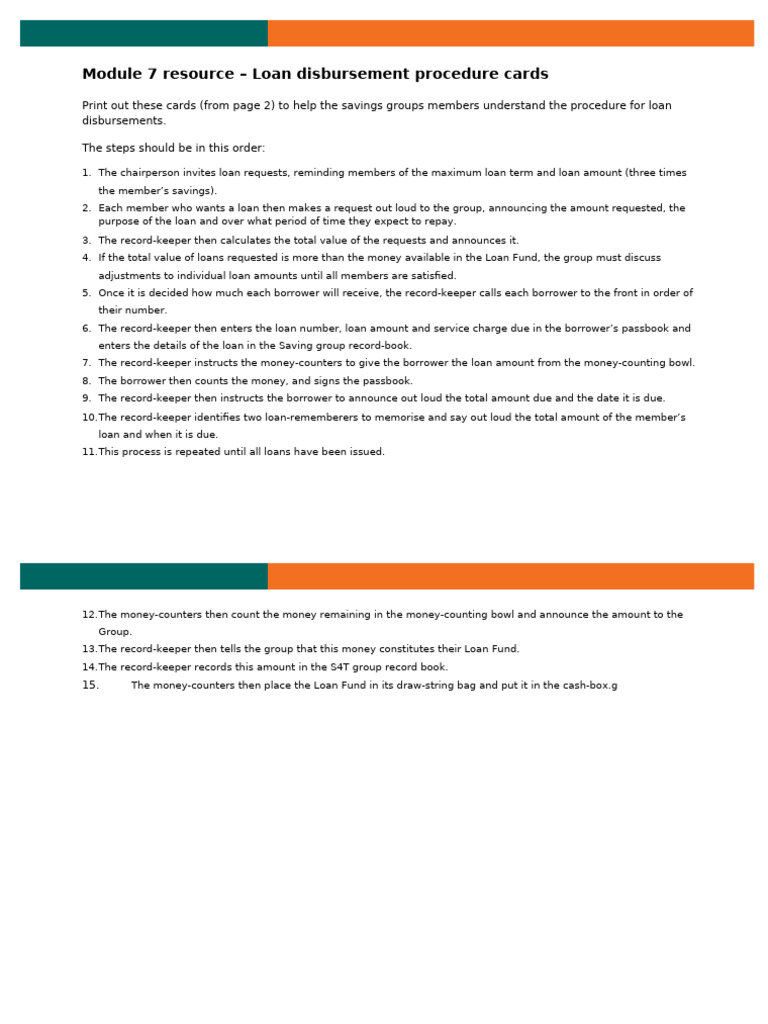 Module 7 Resource - Loan Disbursement Procedure Cards | PDF | Loans ...