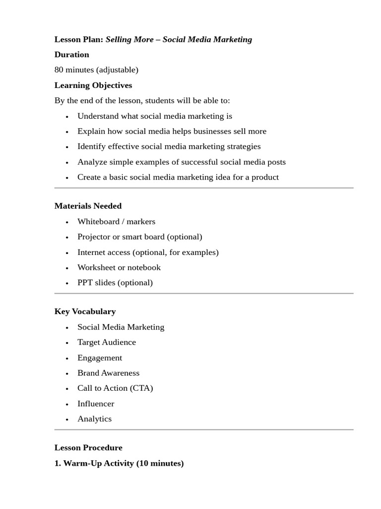 Lesson Plan | PDF | Social Media Marketing | Social Media