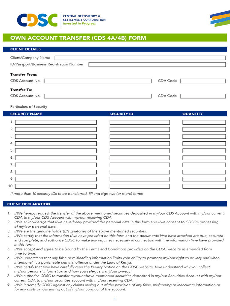 Cds 4a-4b Own Account Transfer Form | PDF | Securities (Finance) | Justice