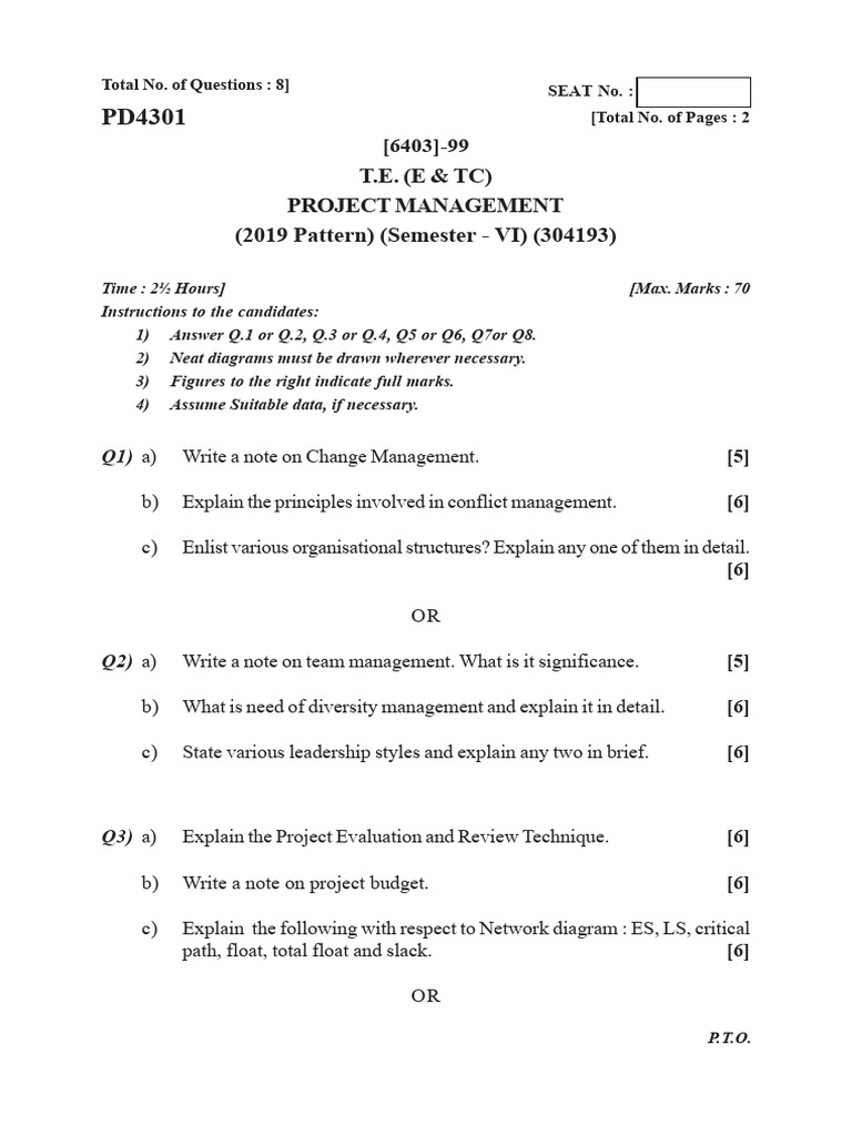 ETC TE 2019Pattern Project Management May Jun 2025 | PDF | Projects ...