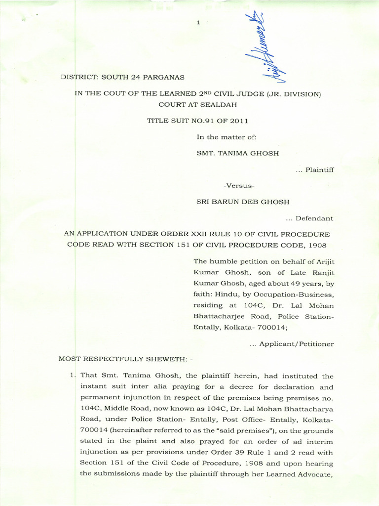 Application Under Order 22 Rule 10 | PDF | Lawsuit | Common Law