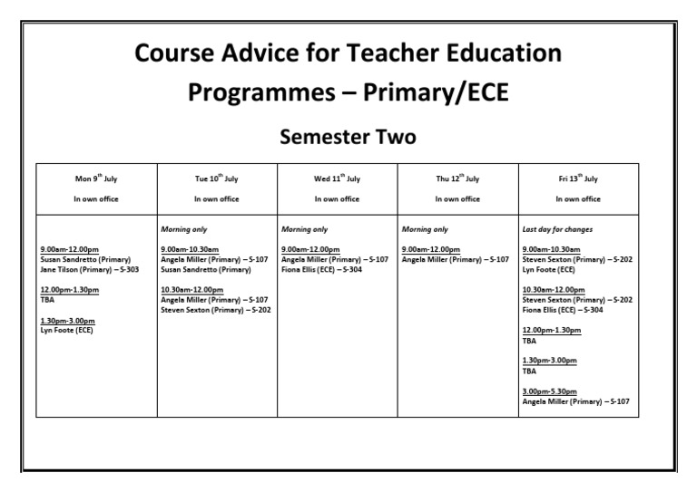 Teacher Education Course Schedule | PDF