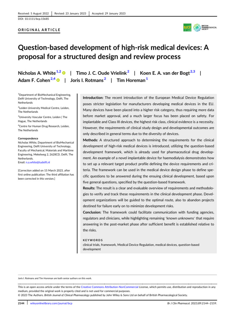 Br J Clin Pharmacol - 2023 - White - Question‐Based Development of High ...