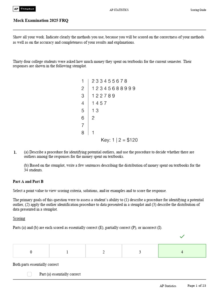 AP Statistics Mock Exam FRQ | PDF | P Value | Outlier