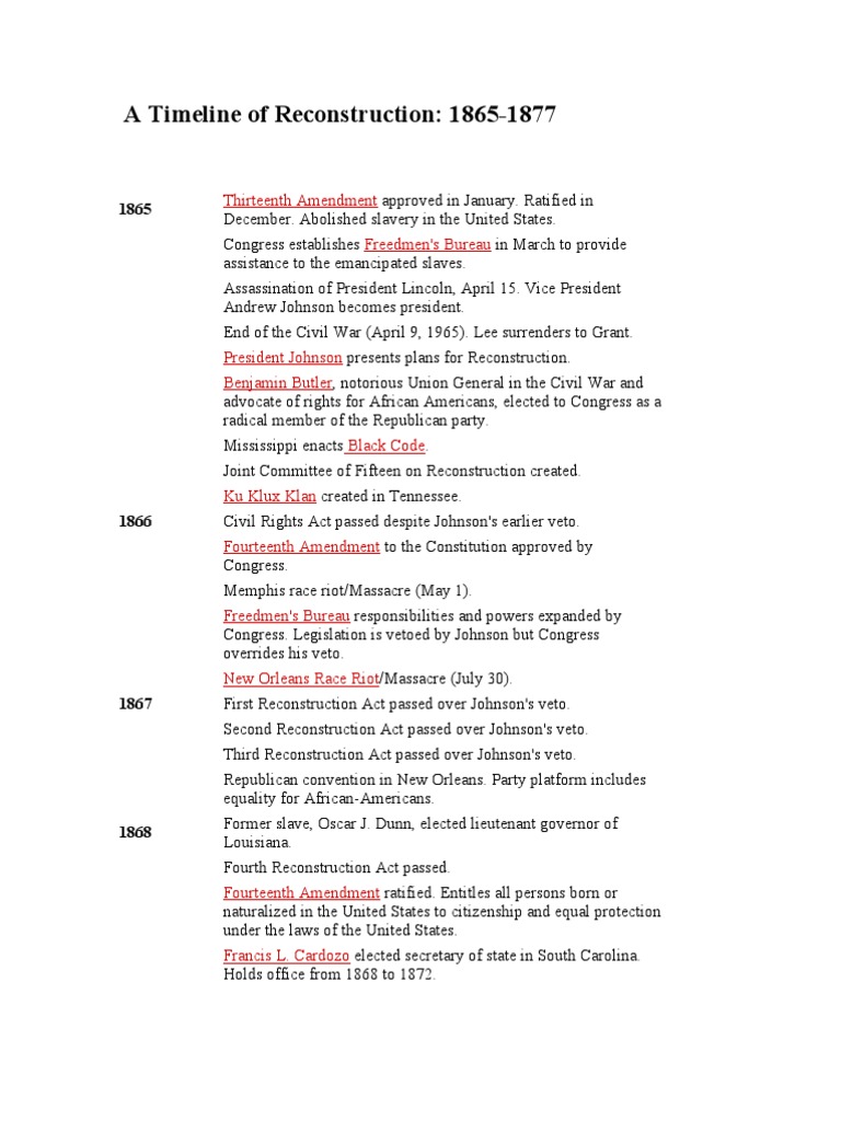 A Timeline of Reconstruction | PDF | Andrew Johnson | Southern United ...