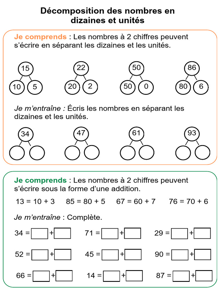 Exercices Decomposition Des Nombres Dizaines Unites - PNG | PDF