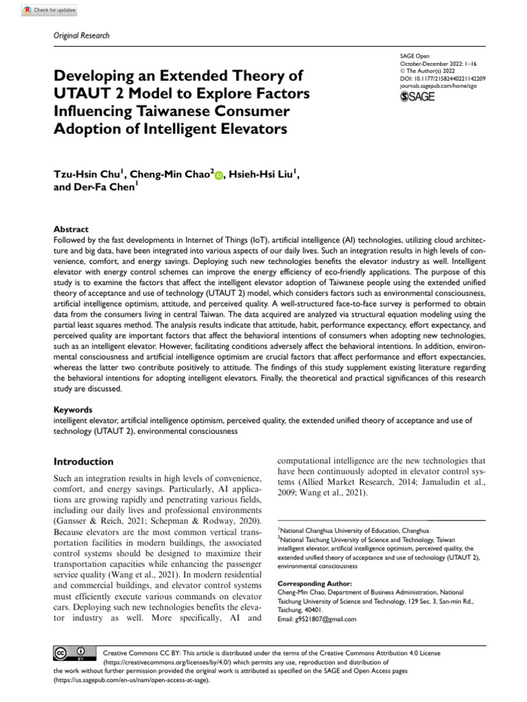 Chu Et Al 2022 Developing an Extended Theory of Utaut 2 Model to ...