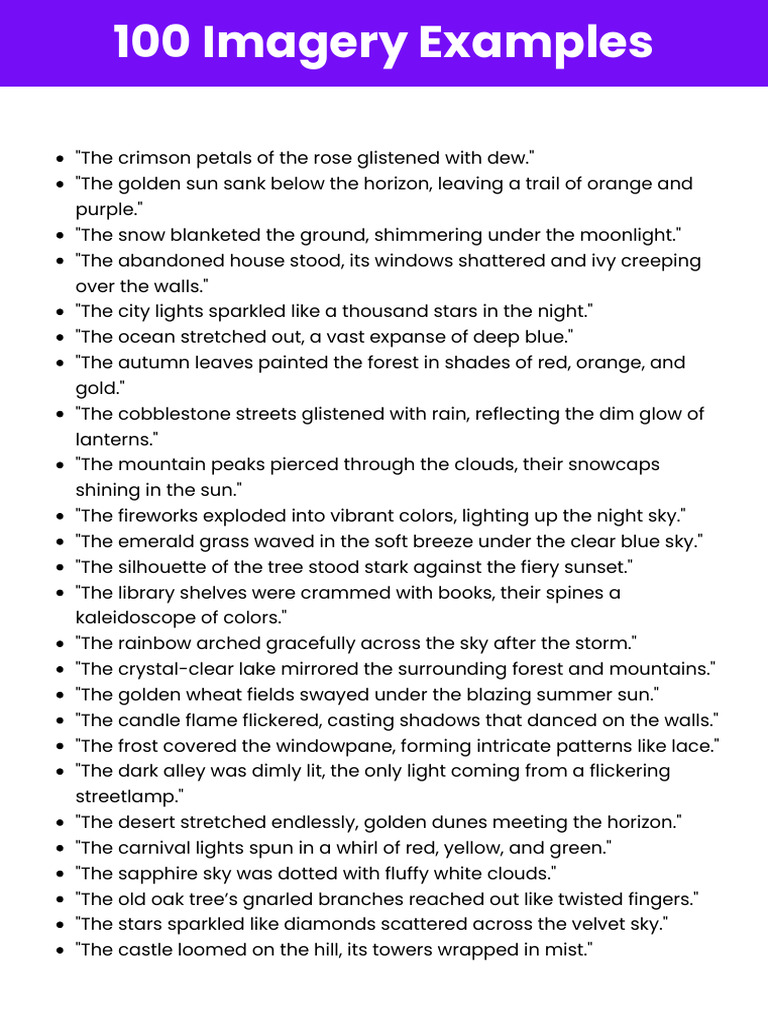 Imagery Examples | PDF | Sky | Odor
