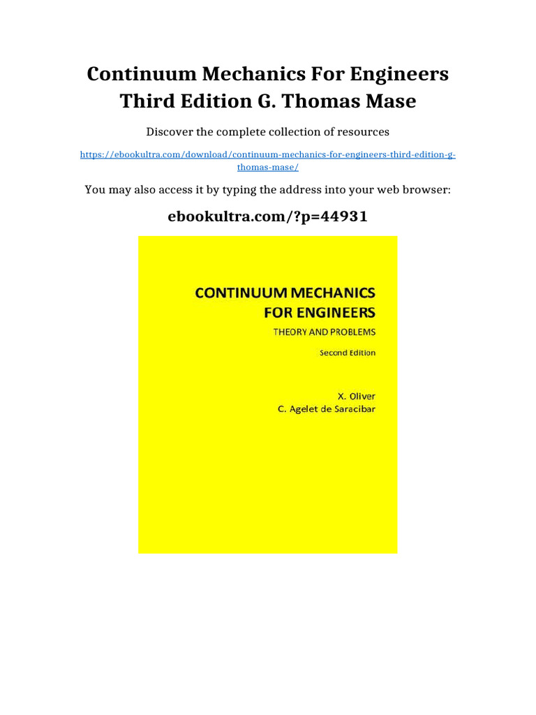 Continuum Mechanics for Engineers Third Edition G. Thomas Mase pdf ...