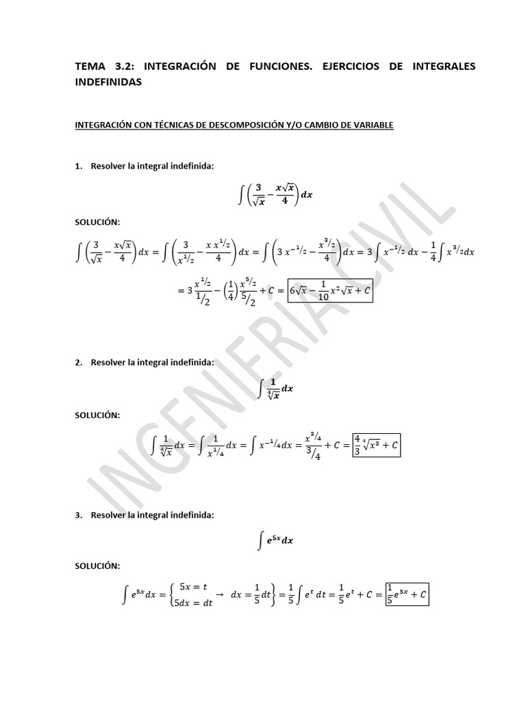 TEMA 3-2 Ejercicios Resueltos de Integrales Indefinidas IC | PDF ...