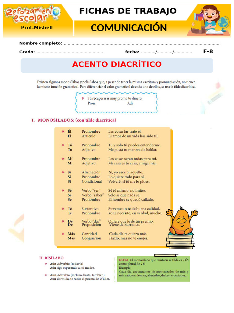 21.1.26-COM-P6.S1-ACENTO DIACRITICA | PDF | Lingüística | Sintaxis