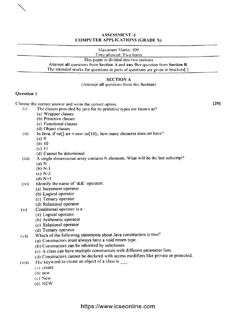 Icse Class 10 Assessment 1 Computer Applications 300925 2025 | PDF