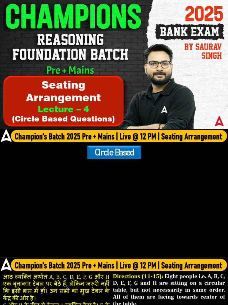 Seating Arrangement Lec-4 (Circle Based Mixed Direction) | PDF