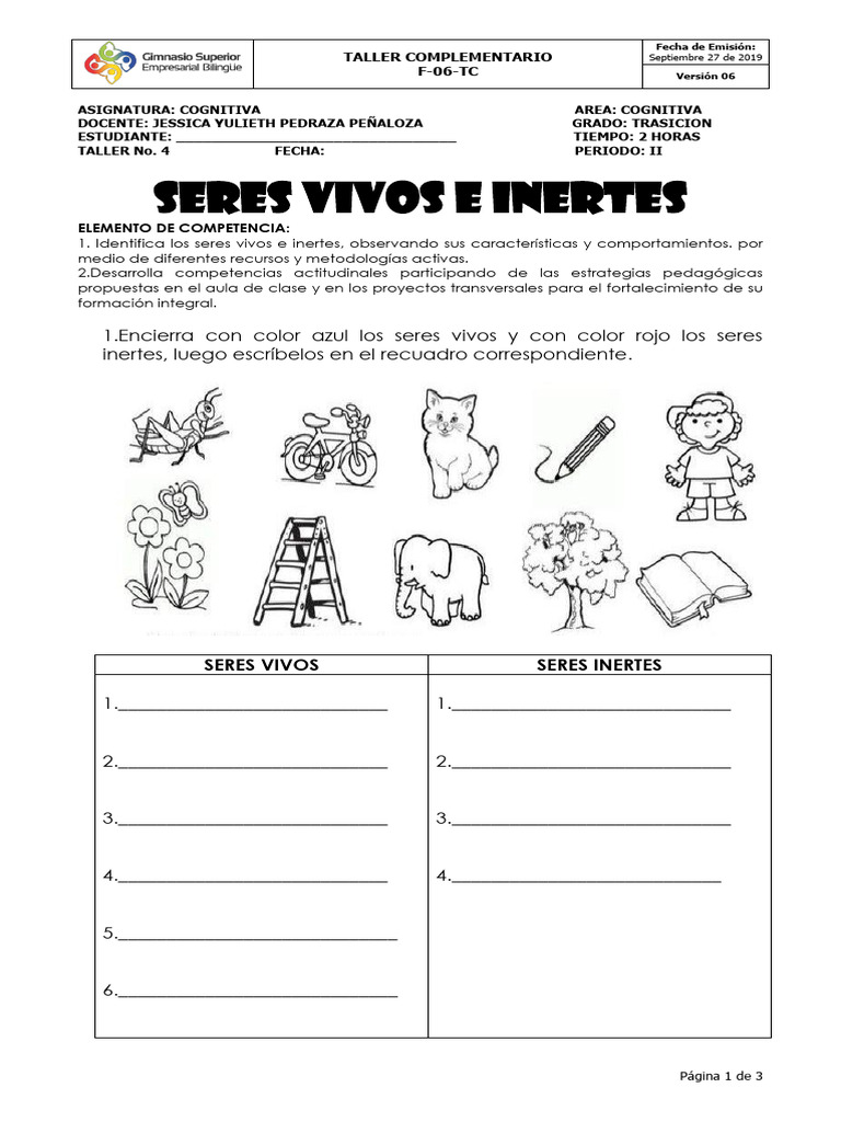 90525-151553taller Seres Vivos e Inertes Trn Per 2 | PDF | Aprendizaje ...