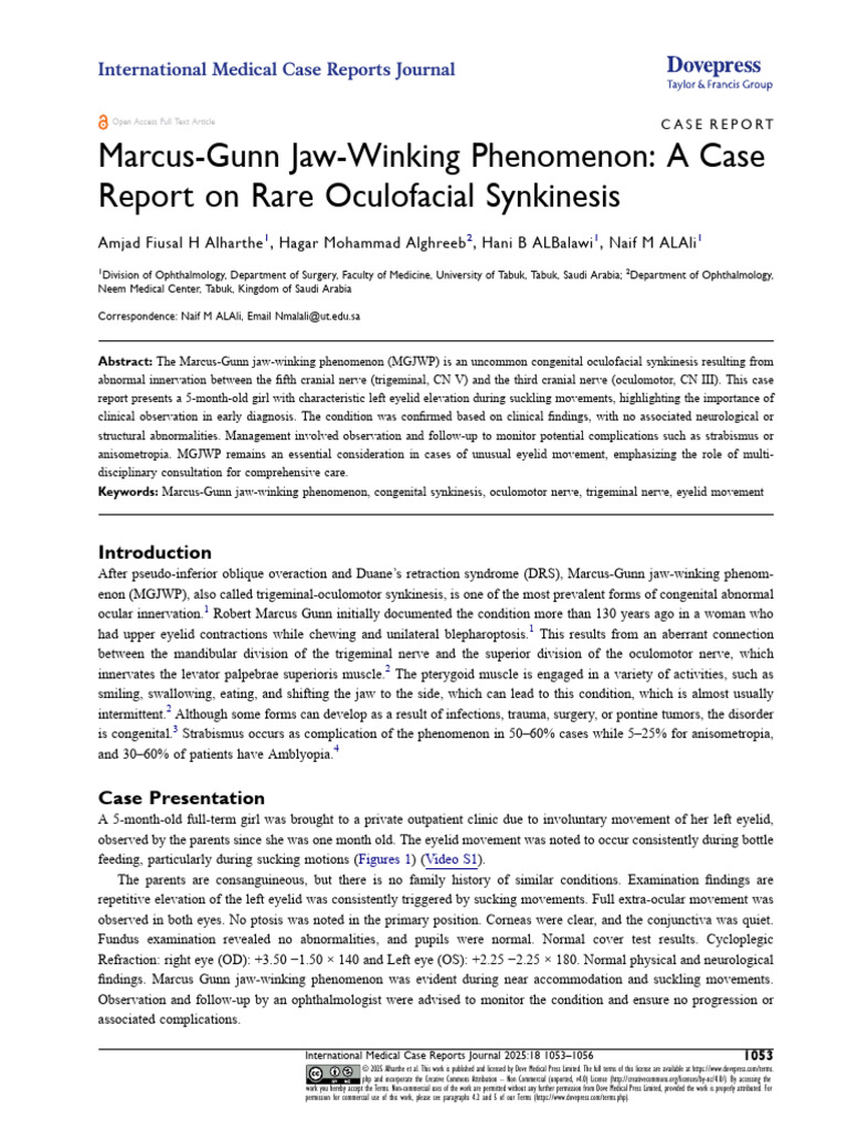 IMCRJ 520496 Marcus Gunn Jaw Winking Phenomenon A Case Report On Rare ...