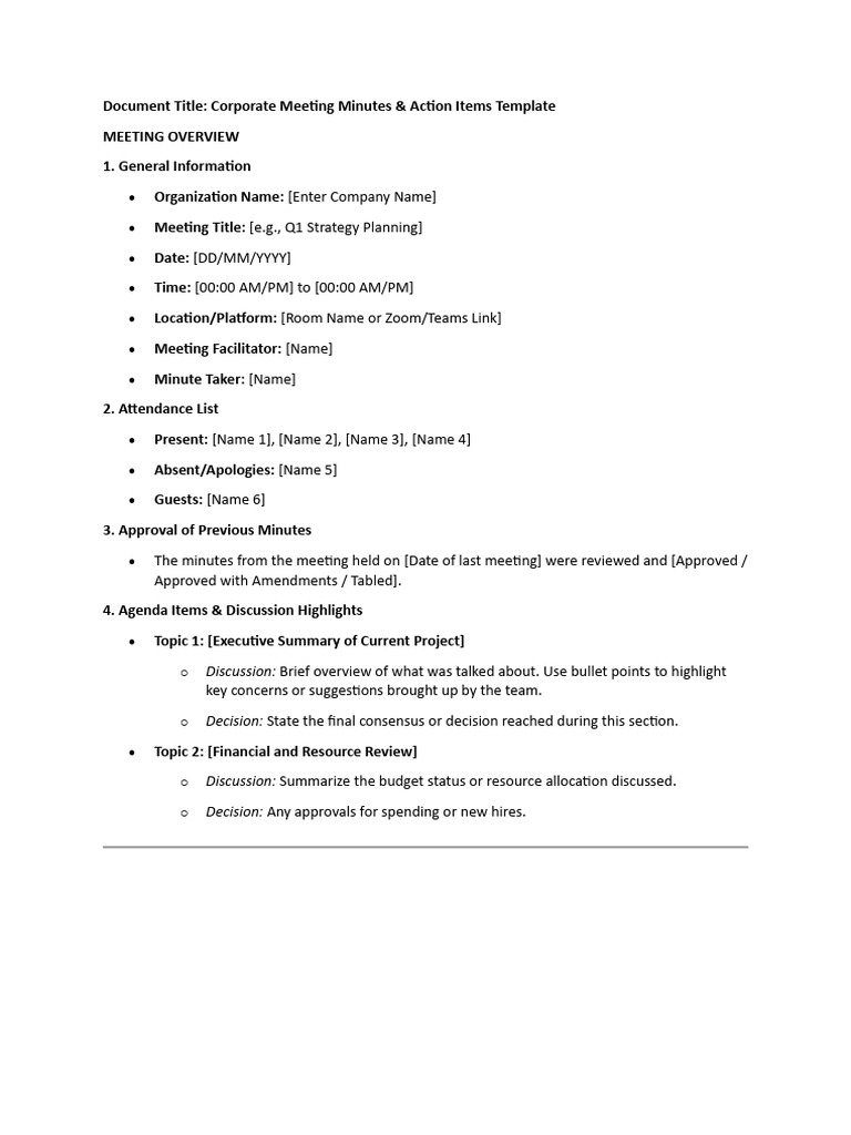 Professional Meeting Minutes Template 2026 | PDF