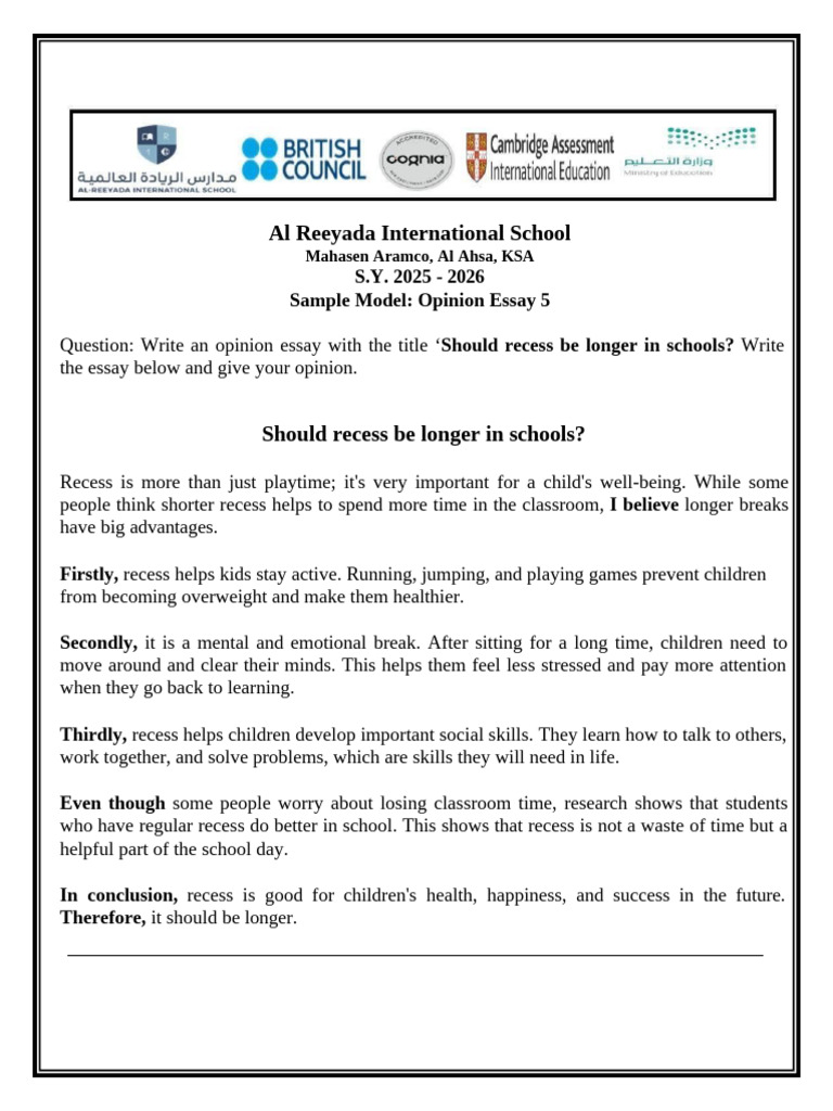 Sample Model Opinion Essay - Revised | PDF