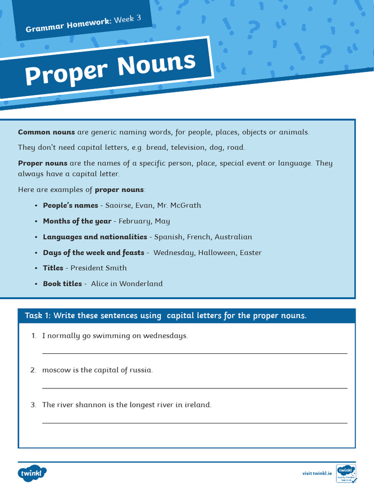 Roi Eng 1632652429 Grammar Homework Week 3 Proper Nouns 3rd 4th Class ...