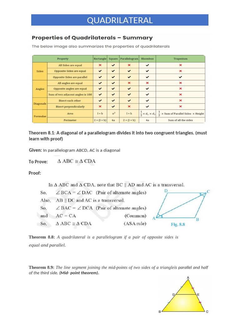 Quadrilateral CLASS-9 (1) | PDF | Triangle | Area