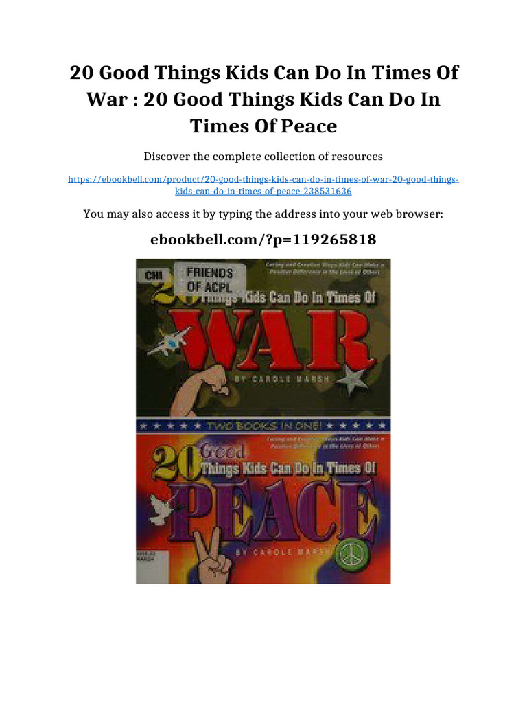 20 good things kids can do in times of war : 20 good things kids can do ...