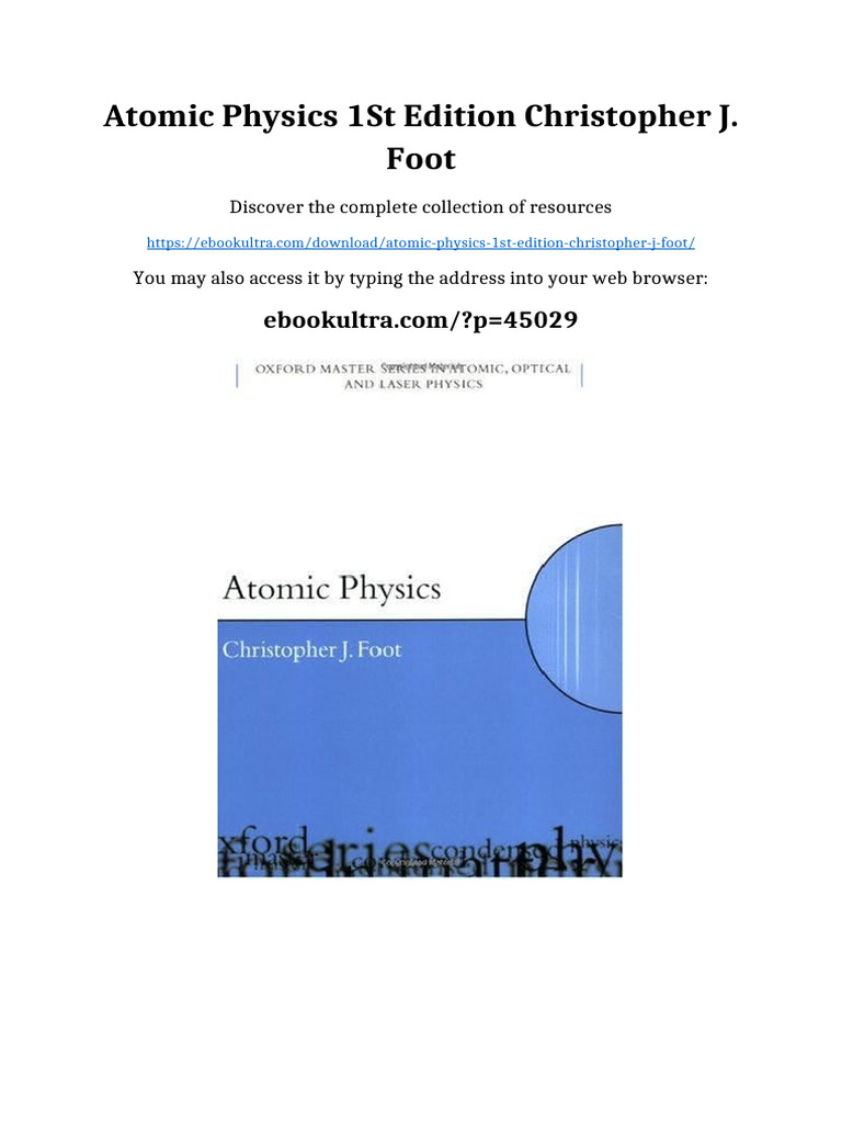 Atomic Physics 1st Edition Christopher J. Foot Digital Download | PDF ...