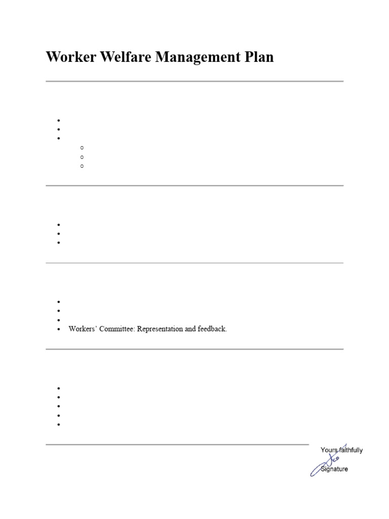 Worker Welfare Management Plan Signed | PDF | Labour Law | Occupational ...
