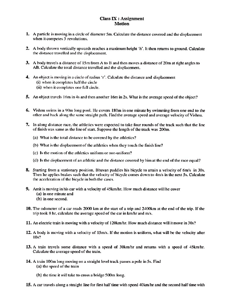 Class IX Physics Work Sheet | PDF