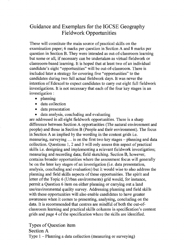 Guidance and Exemplars For IGCSE Geography Fieldwork Opportunities | PDF | Field Research | River