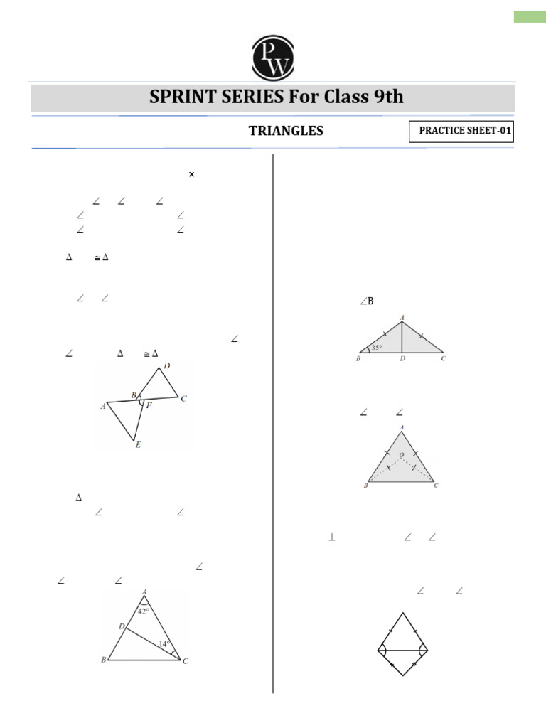Triangles Practice Sheet 01 | PDF | Triangle Geometry | Classical Geometry