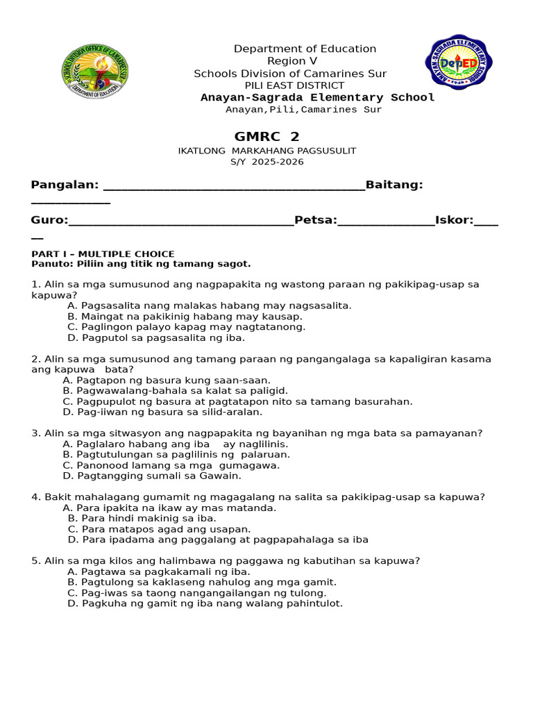 Third Quarter GMRC 2 2025 2026 | PDF