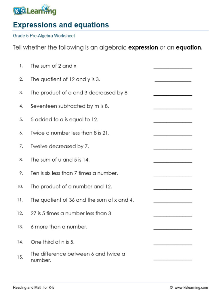 Grade 5 Algebra Vocabulary C | PDF