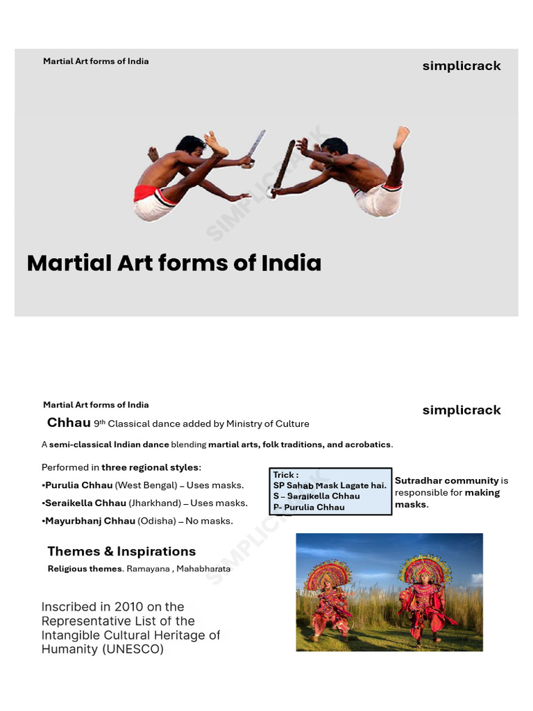 STATIC GK 20 Martial Art Forms of India Notes SIMPLICRAC | PDF | Combat ...