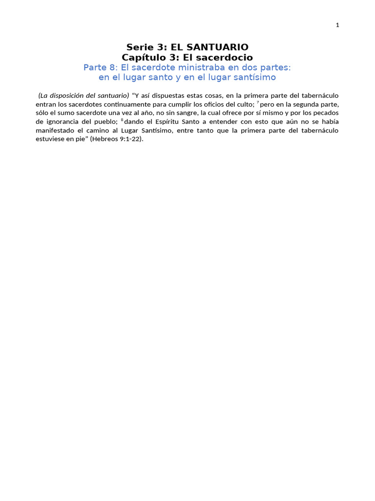 8) El Sacerdote Ministraba en Dos Partes en El Lugar Santo y en El ...