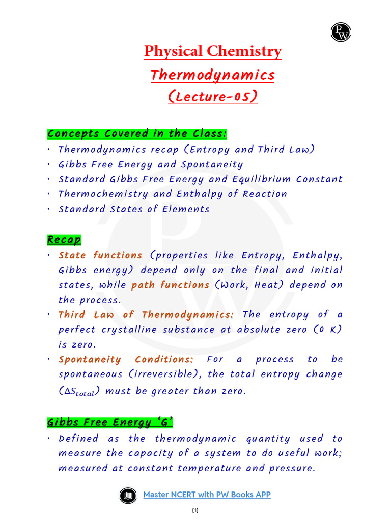 Thermodynamics 05 Summary Notes | PDF | Entropy | Enthalpy