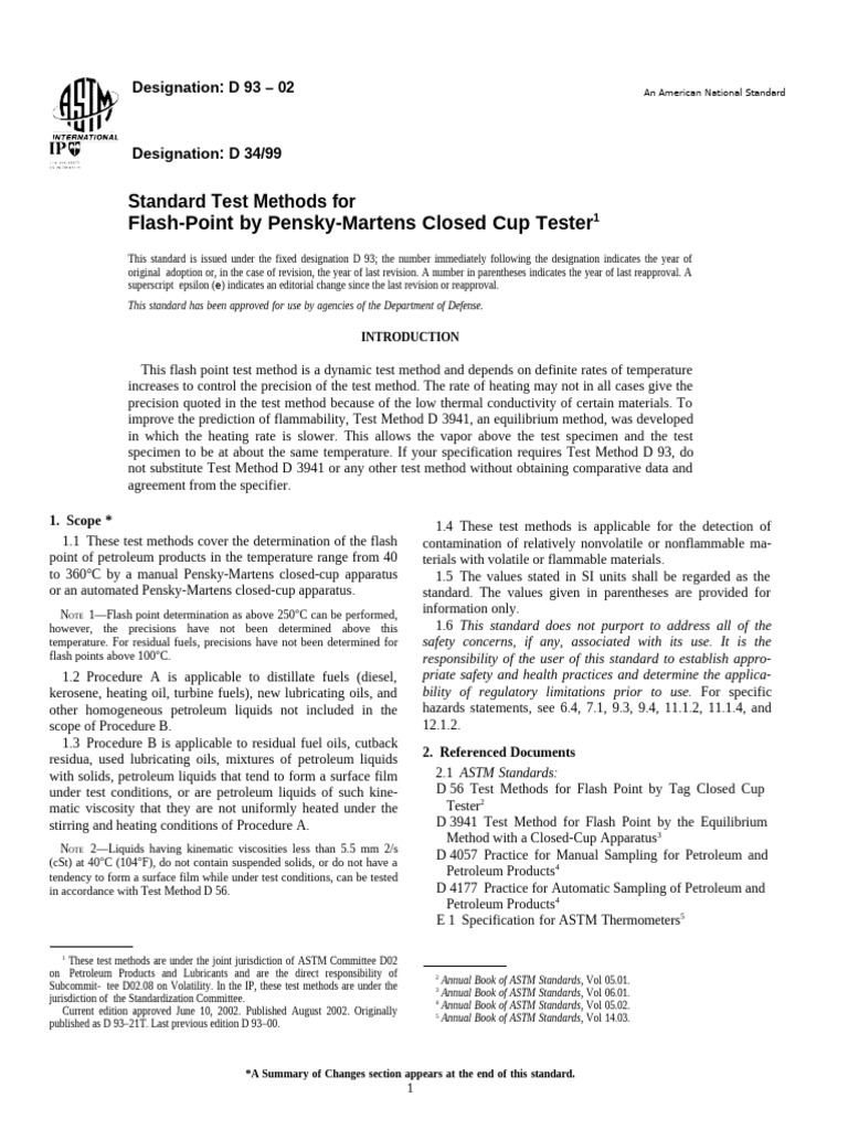 D93 - Standard Test Methods For Flash-Point by Pensky-Martens Closed ...