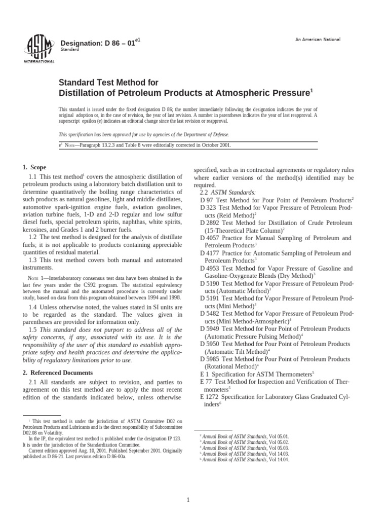 D86 - Standard Test Method For Distillation of Petroleum Products at ...