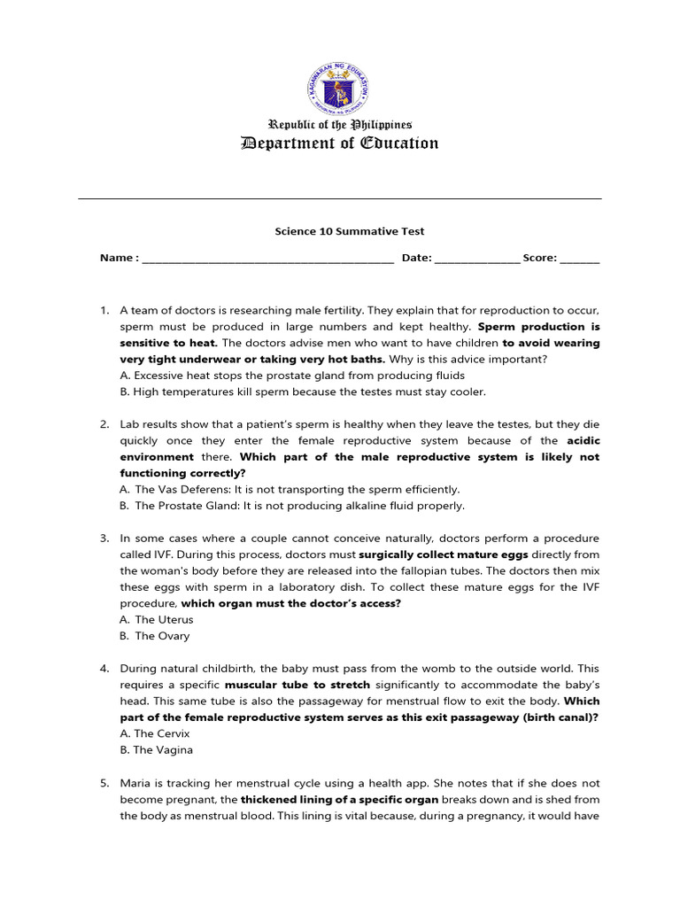 Grade 10 PISA Type Exam | PDF | Luteinizing Hormone | Nervous System