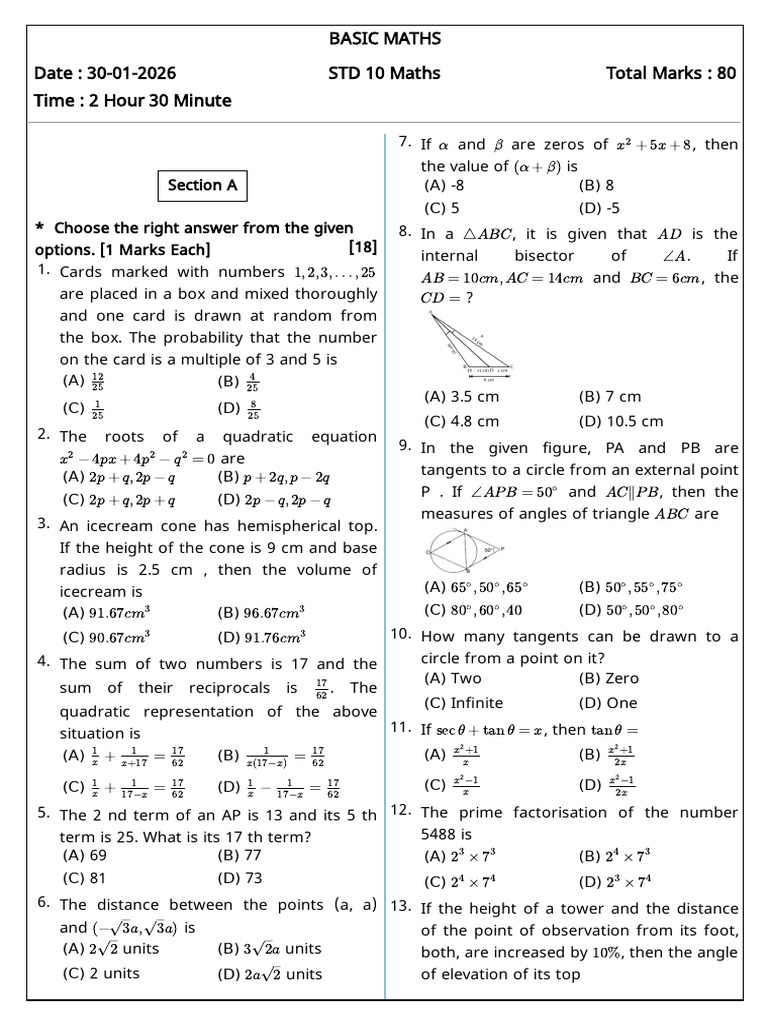 Class 10th Maths CBSE Questions | PDF | Circle | Trigonometric Functions