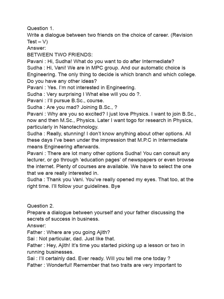 Dialogue Writing 2nd Inter | PDF | Cost Of Living