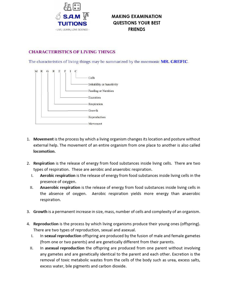 BIO - CHARACTERISTICS OF LIVING ORGANISM AND CELLS | PDF | Cell ...