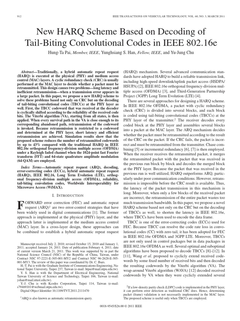 New HARQ Scheme Based On Decoding of Tail-Biting Convolutional Codes in IEEE 802.16e | PDF ...