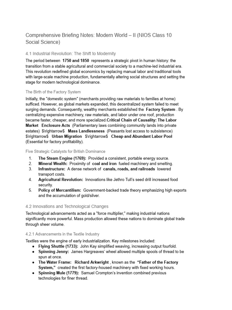Comprehensive Briefing Notes_ Modern World – II (NIOS Class 10 Social ...