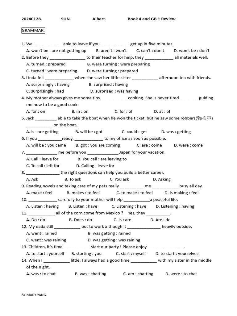 SUN. Albert. Book 4 and GB 1 Review | PDF
