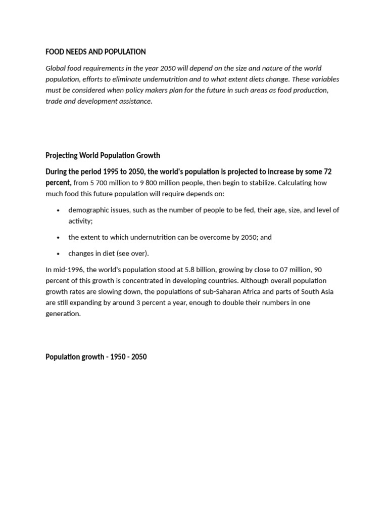 Food Needs and Population | PDF | World Population | Food Energy