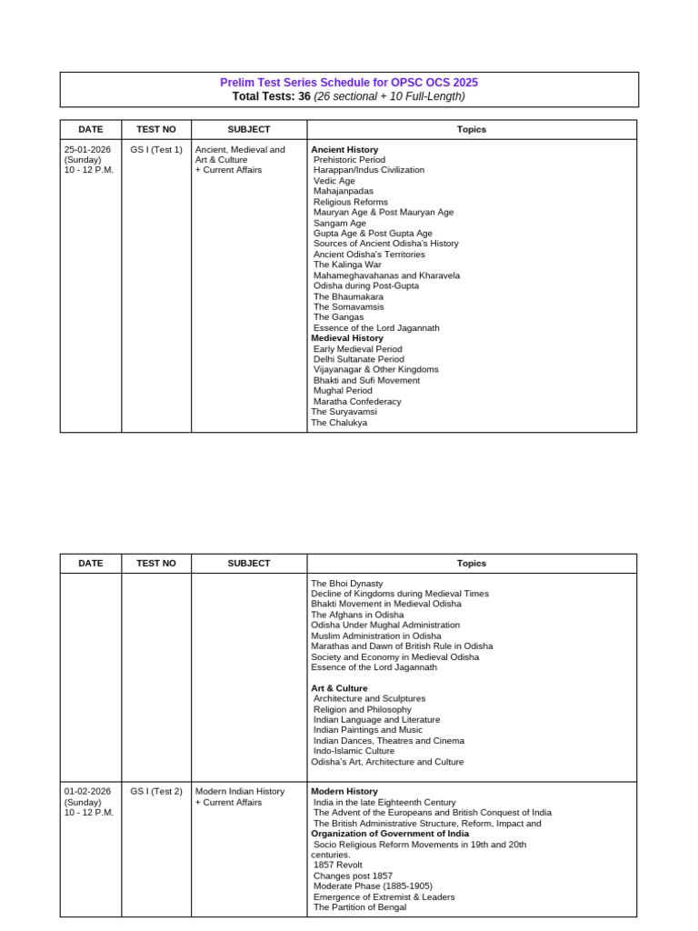 OCS 2026 Prelim Test Schedule | PDF | British Raj | Geomorphology
